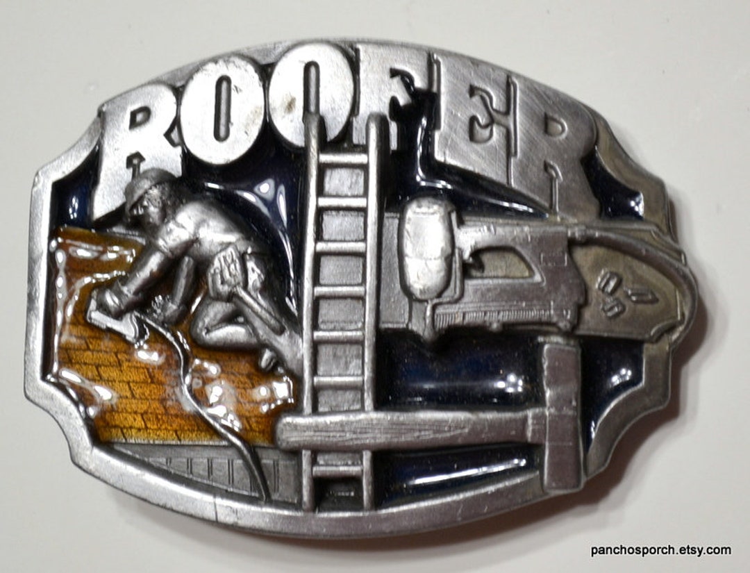 Vintage Roofer Belt Buckle Pewter Enamel Siskiyou Construction Ladder ...