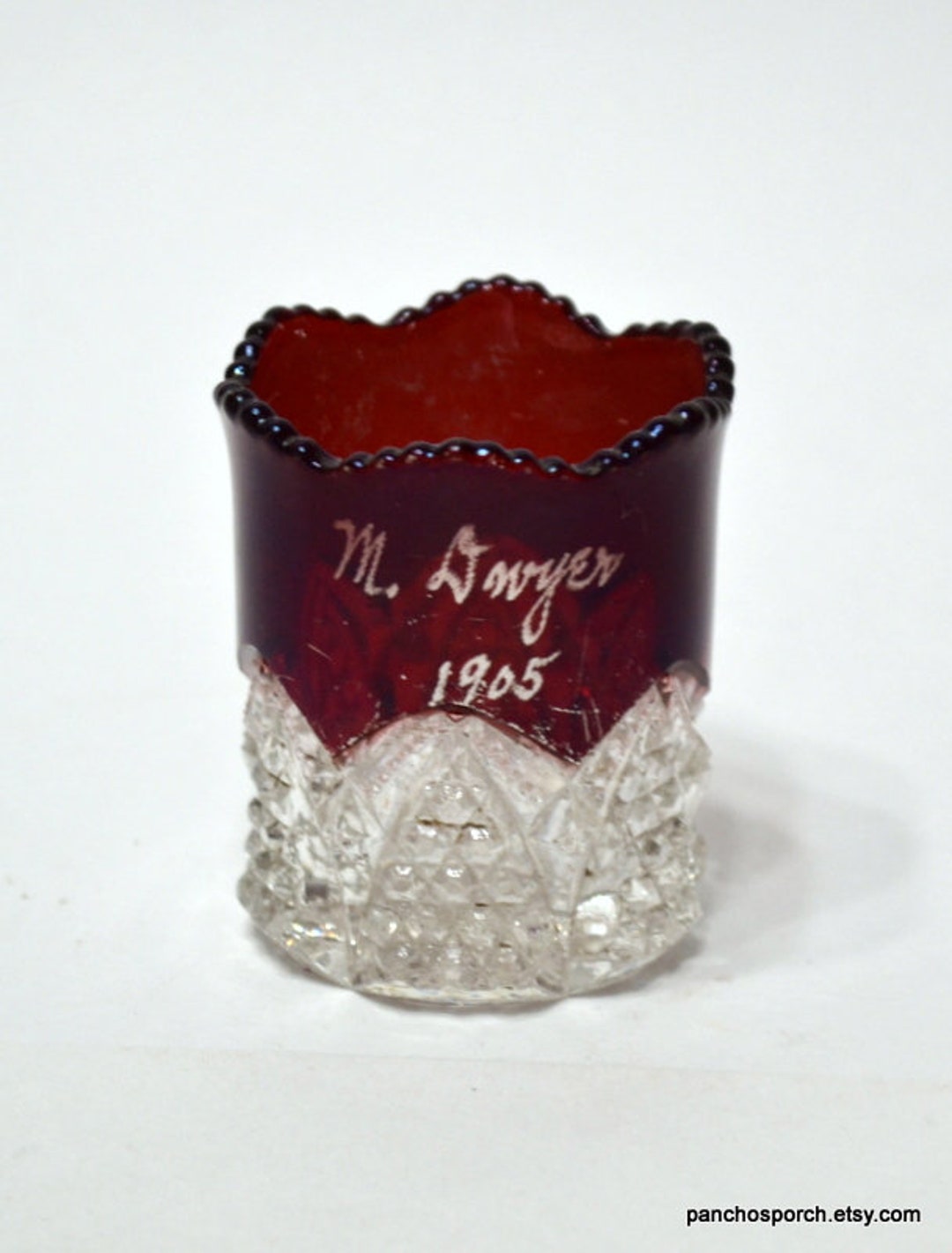 Vintage RUBY RED Flash Glass Souvenir Toothpick Holder M Dwyer 1905 ...