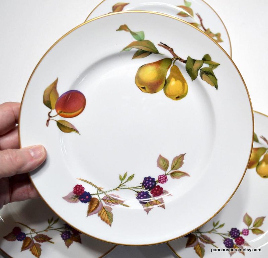 Vintage Royal Worcester Evesham Gold Salad Plates, Set of 4, Fruit ...