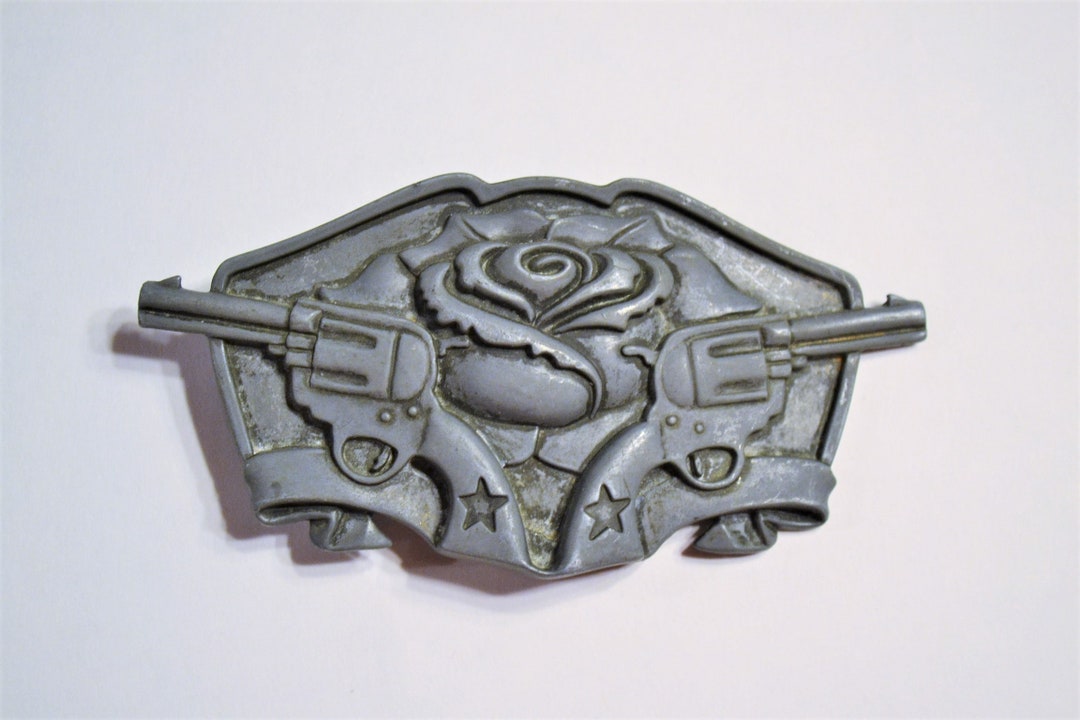 Vintage Pistols Guns Rose Pewter Belt Buckle Famous Stars Straps ...
