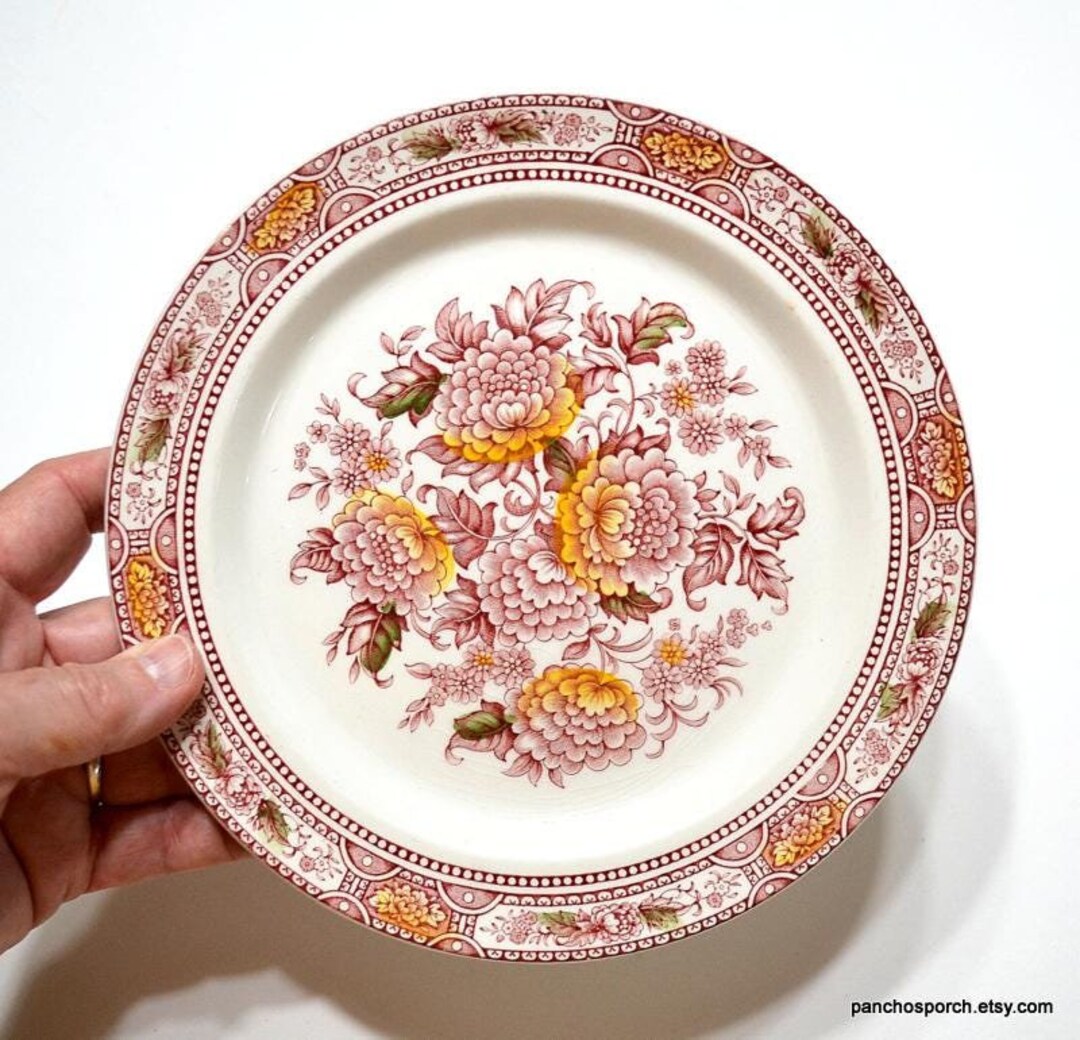 Vintage RIDGWAY CANTERBURY Red Salad Plate Floral Multicolor Ironstone ...