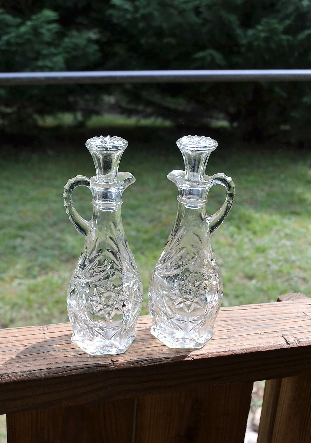 Vintage Anchor Hocking Prescut Cruet Set: Clear Oil Vinegar Bottles - Etsy