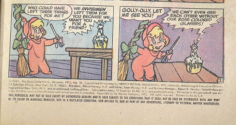 Vintage Wendy Good Little Witch Comic Book, 1975 Harvey Comics No. 91 ...
