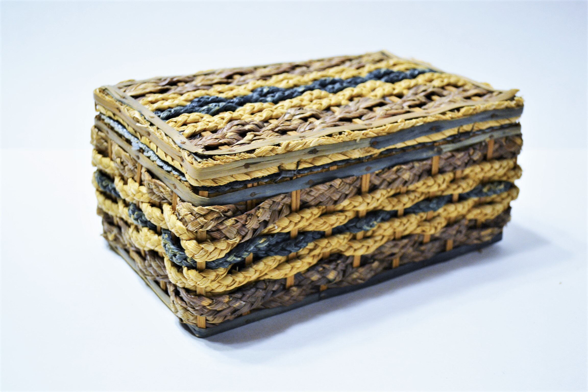 Vintage Woven Sewing Box With Hinged Lid Blue Satin Lining - Etsy