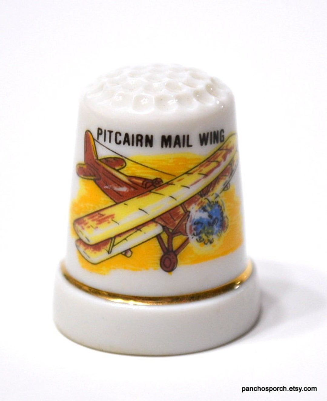 Vintage Porcelain Thimble Pitcairn Mail Wing Plane Aviation Promotional ...
