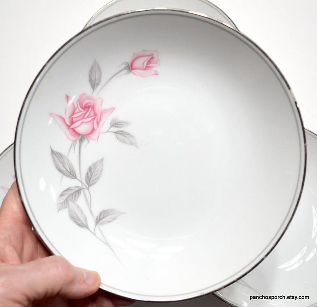 Vintage Noritake Rosemarie Soup Bowls: Pink Roses Floral Dinnerware ...