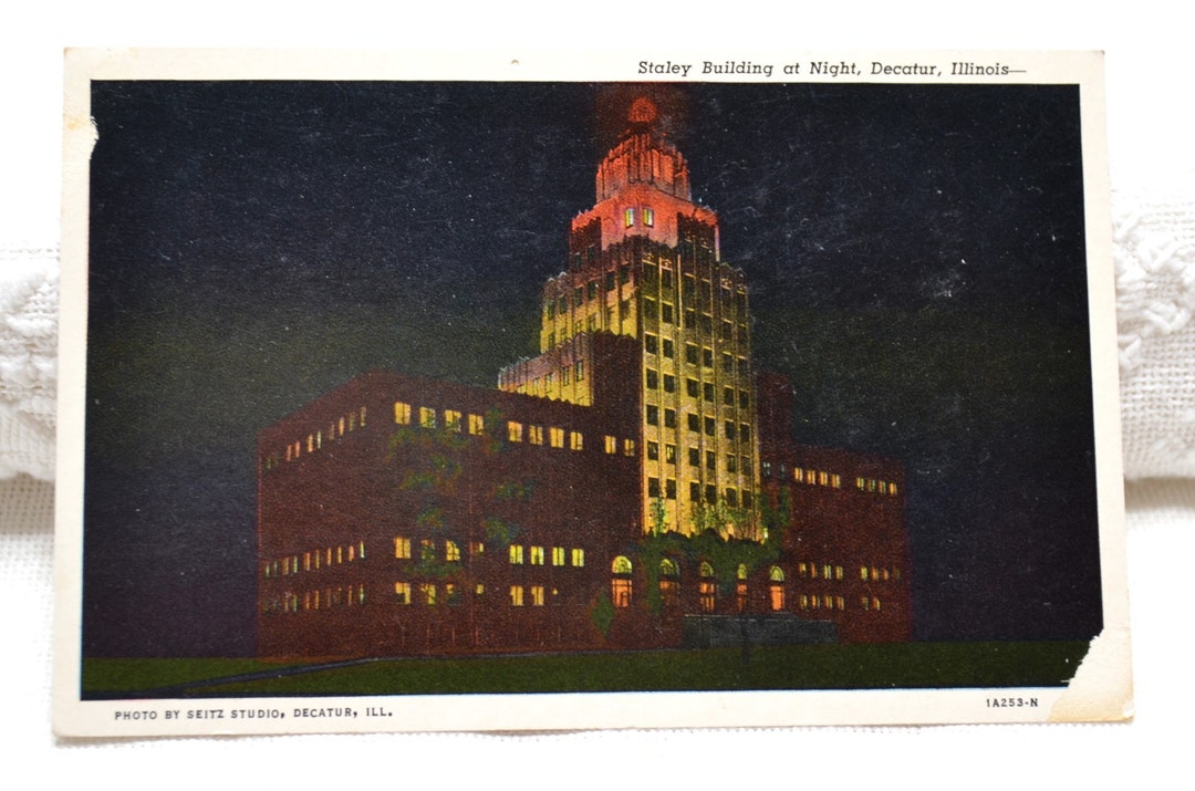 Vintage ILLINOIS Postcard Decatur News Agency Night Scene Americana ...