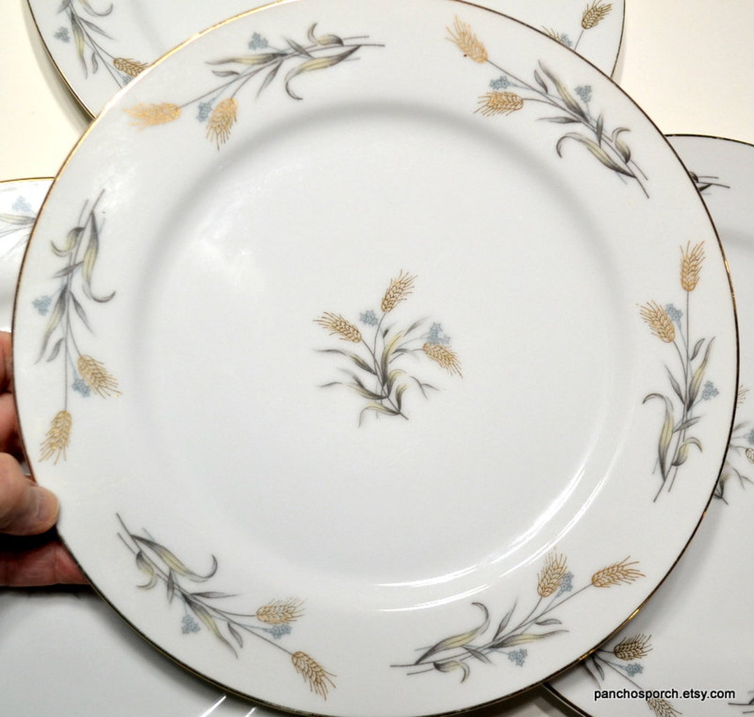 Vintage Gold Wheat Dinner Plate Set of 4 Gold Gray Blue Wheat Pattern ...