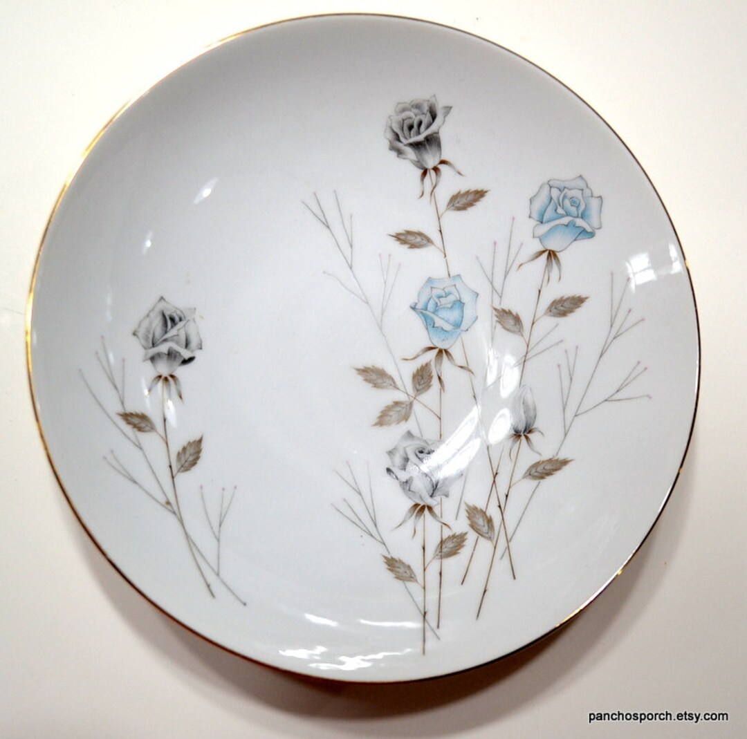 Vintage Narumi Parisienne Vegetable Bowl: Blue Gray Rose Floral, Gold ...