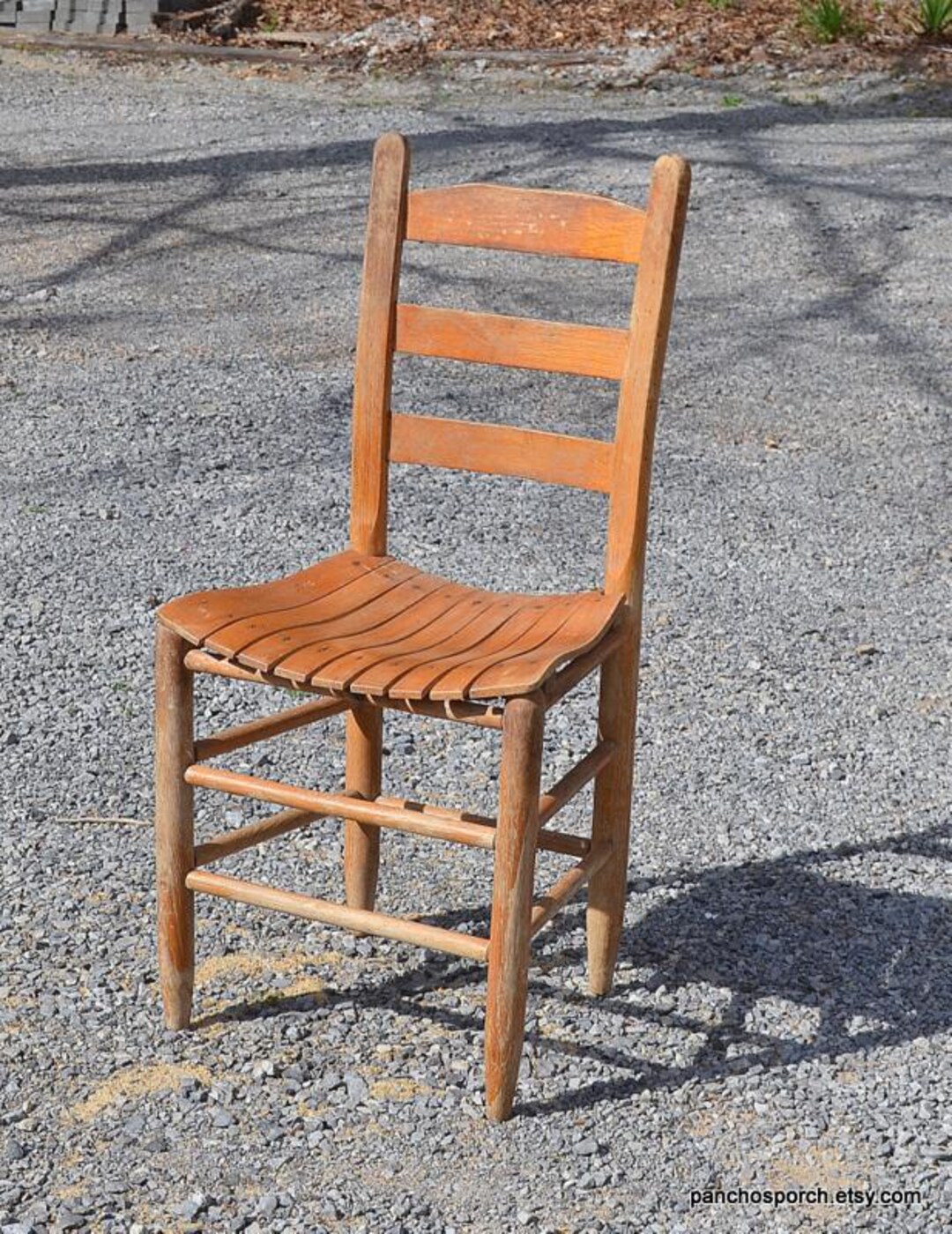 Vintage Wood Ladderback Chair Slat Seat Dining Desk Chair Primitive ...