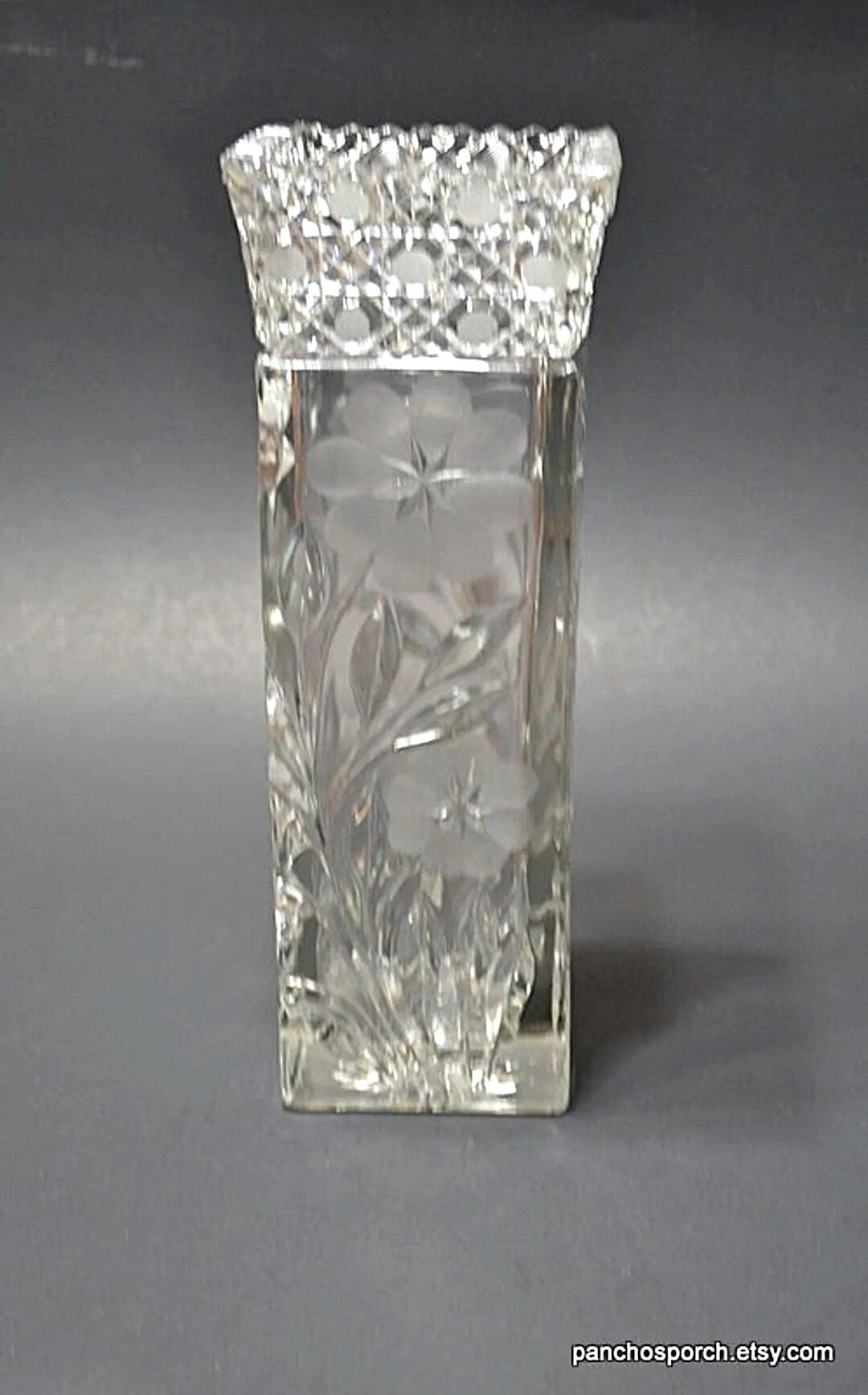 Vintage MCKEE INNOVATION Flower Vase Pressed Glass Square Shape ...