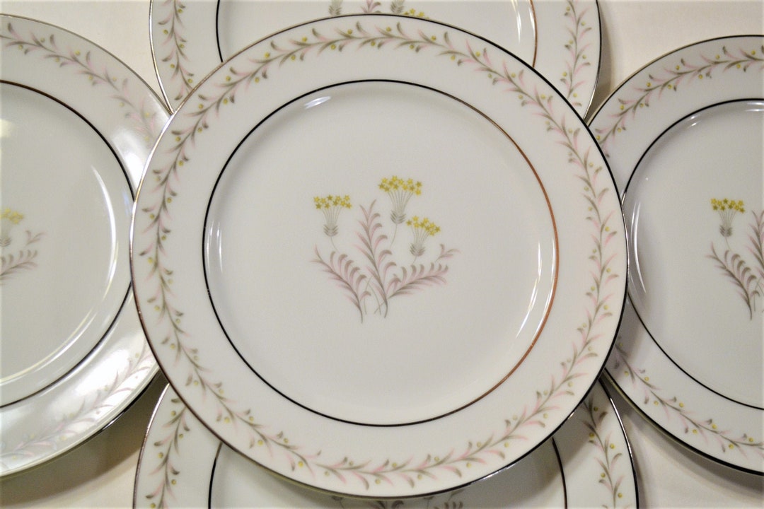 Vintage Narumi Lenora Bread Plates - Set of 4 Floral Silver Rim ...