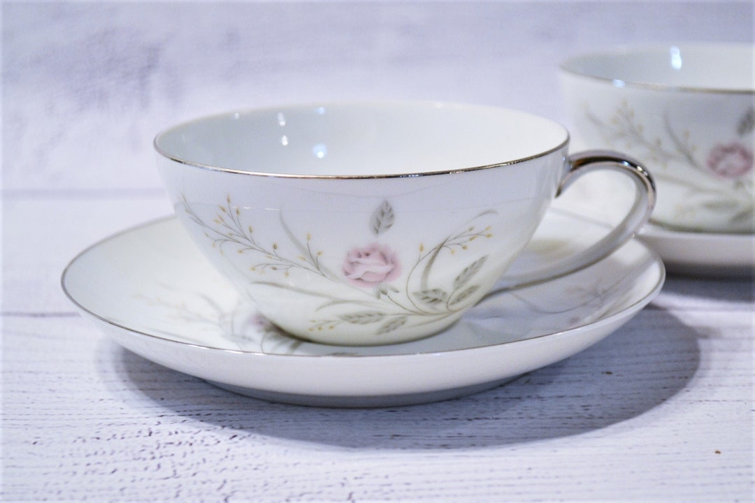 Vintage Mikasa Edwina Cup and Saucer Set: Pink Roses, Platinum Rim - Etsy