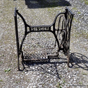 Vintage Treadle Sewing Machine Base Singer Cast Iron Black Heavy Metal ...