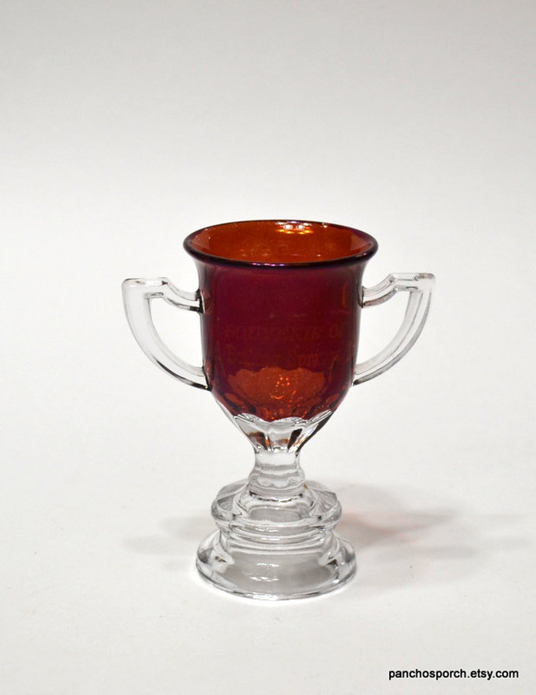 Vintage Ruby Red Flash Glass Trophy Loving Cup Not Engraved Red Clear ...