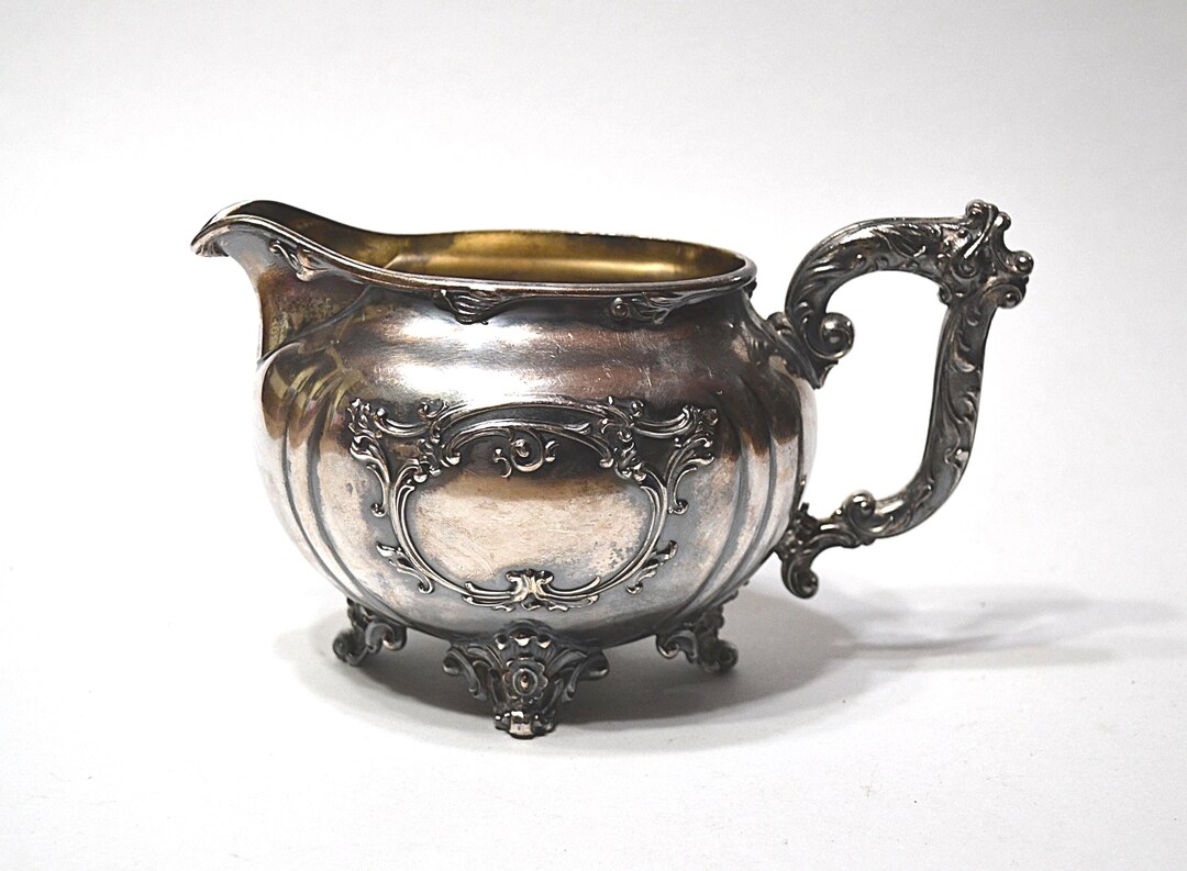 Vintage Silverplate Creamer Pitcher Ornate Details Monogram K James W ...