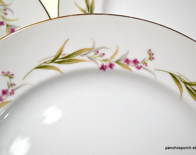 Vintage Prestige Dinner Plate Set of 4 Pink Floral Green Leaves Gold ...
