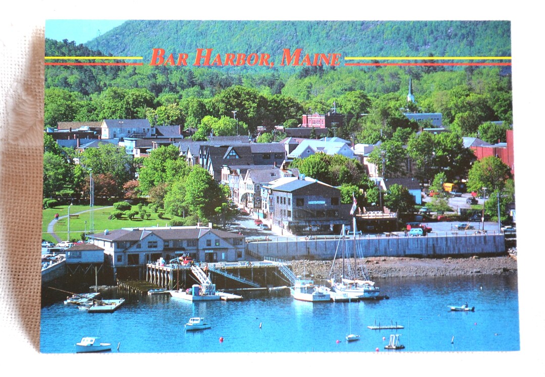 Vintage MAINE Postcard Bar Harbor Scene Boats Bay Water Americana ...
