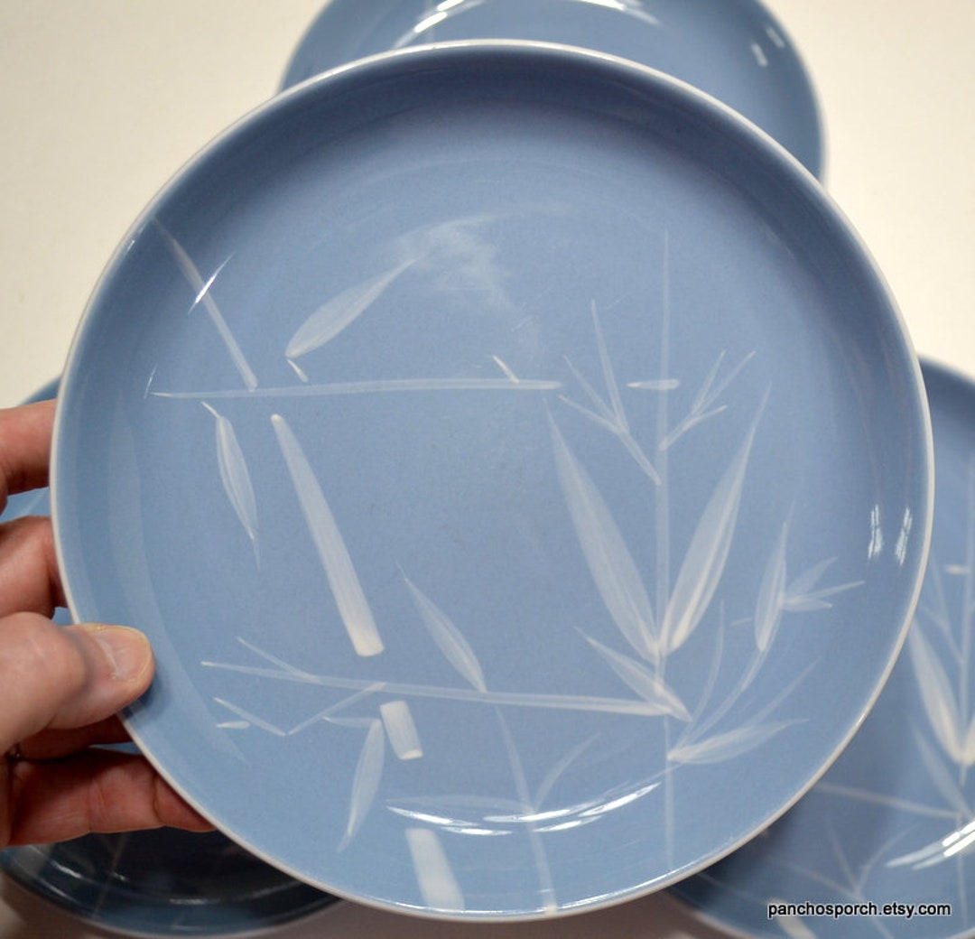 Vintage WINFIELD Pacific Blue Salad Plate Set of 4 Blue White Bamboo ...