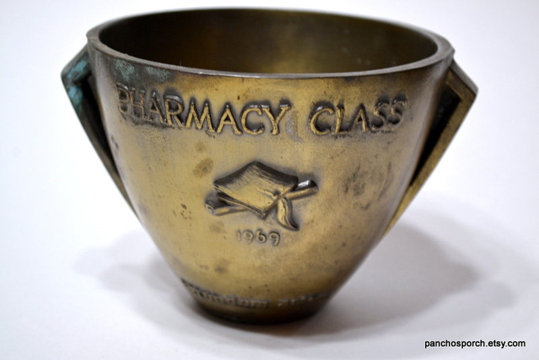 Vintage Brass Pharmacy Mortar Embossed Pharmaceutical RX School 1969 ...