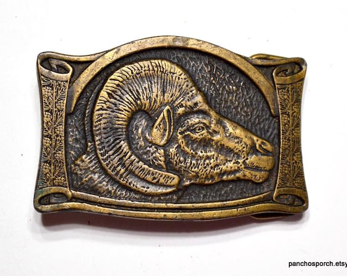 Vintage RAM Belt Buckle Brass Ram Head Big Horn Animal Sheep 1975 CDC ...