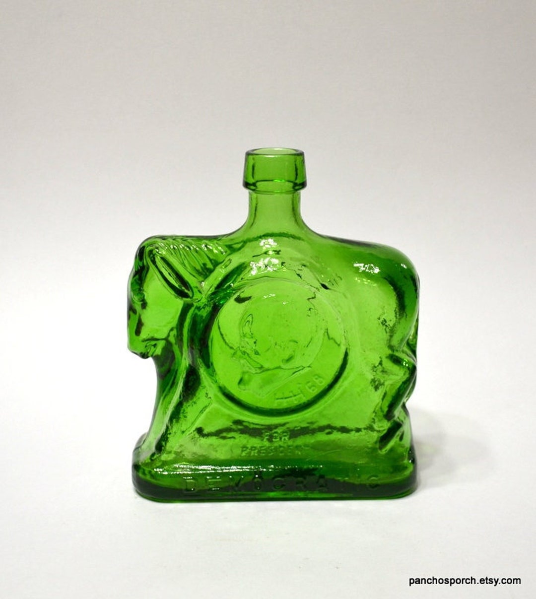 Vintage Wheaton Glass Decanter Bottle Green 1968 Democratic Presidential Campaign Humphrey