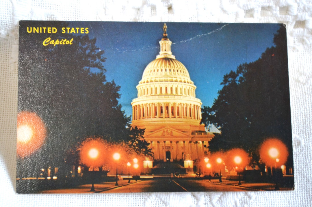Vintage Washington DC Postcard: Capitol Building Night Scene - Etsy