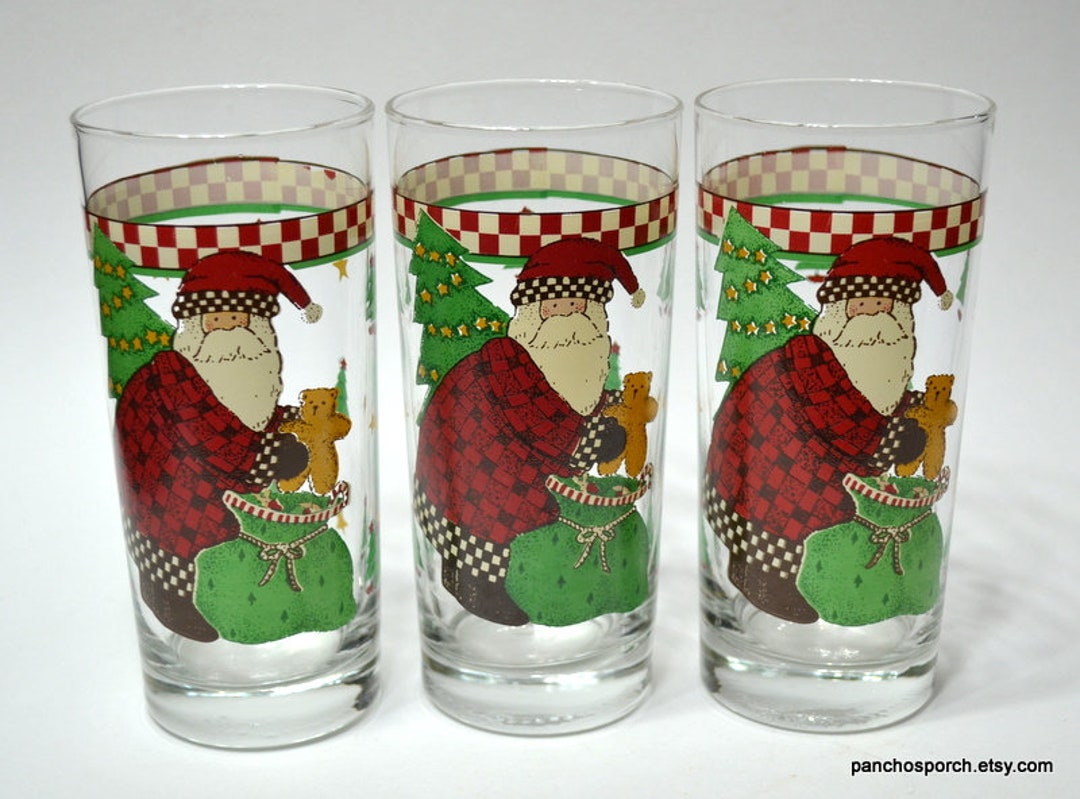 Vintage DEBBIE MUMM Santa Glass Tumbler Set of 3 Magic of Santa ...