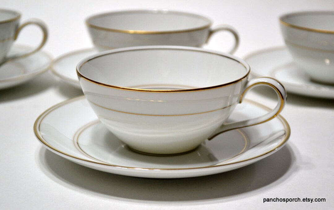 Vintage Noritake Neville Cup and Saucer Set(4): Beige Floral Gold Trim ...