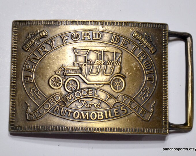 Vintage HENRY FORD Belt Buckle Detroit Automobiles Record Model T Year ...
