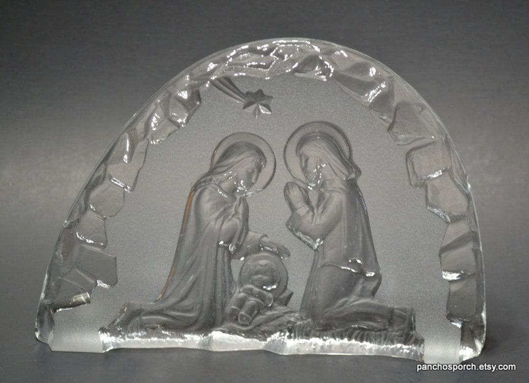 Vintage Glass Nativity Scene Clear Frosted Crystal Tabletop Manger ...
