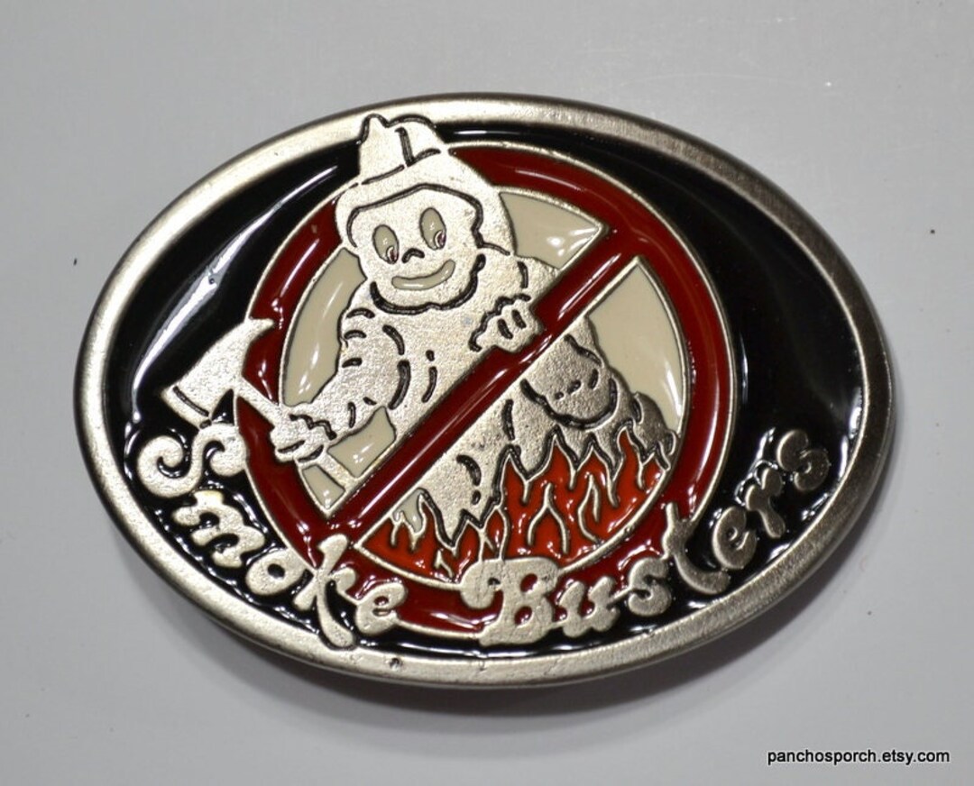 Vintage SMOKE BUSTERS Belt Buckle Fireman Firefighter Enamel Pewter ...