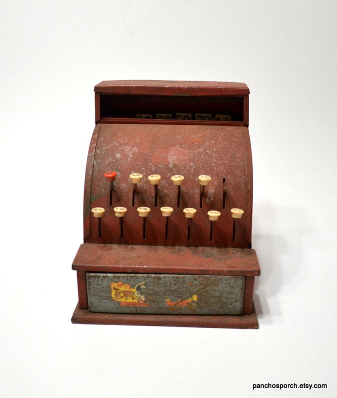 Vintage TOM THUMB Toy Cash Register Red Metal Childs Learning Toy Photo ...
