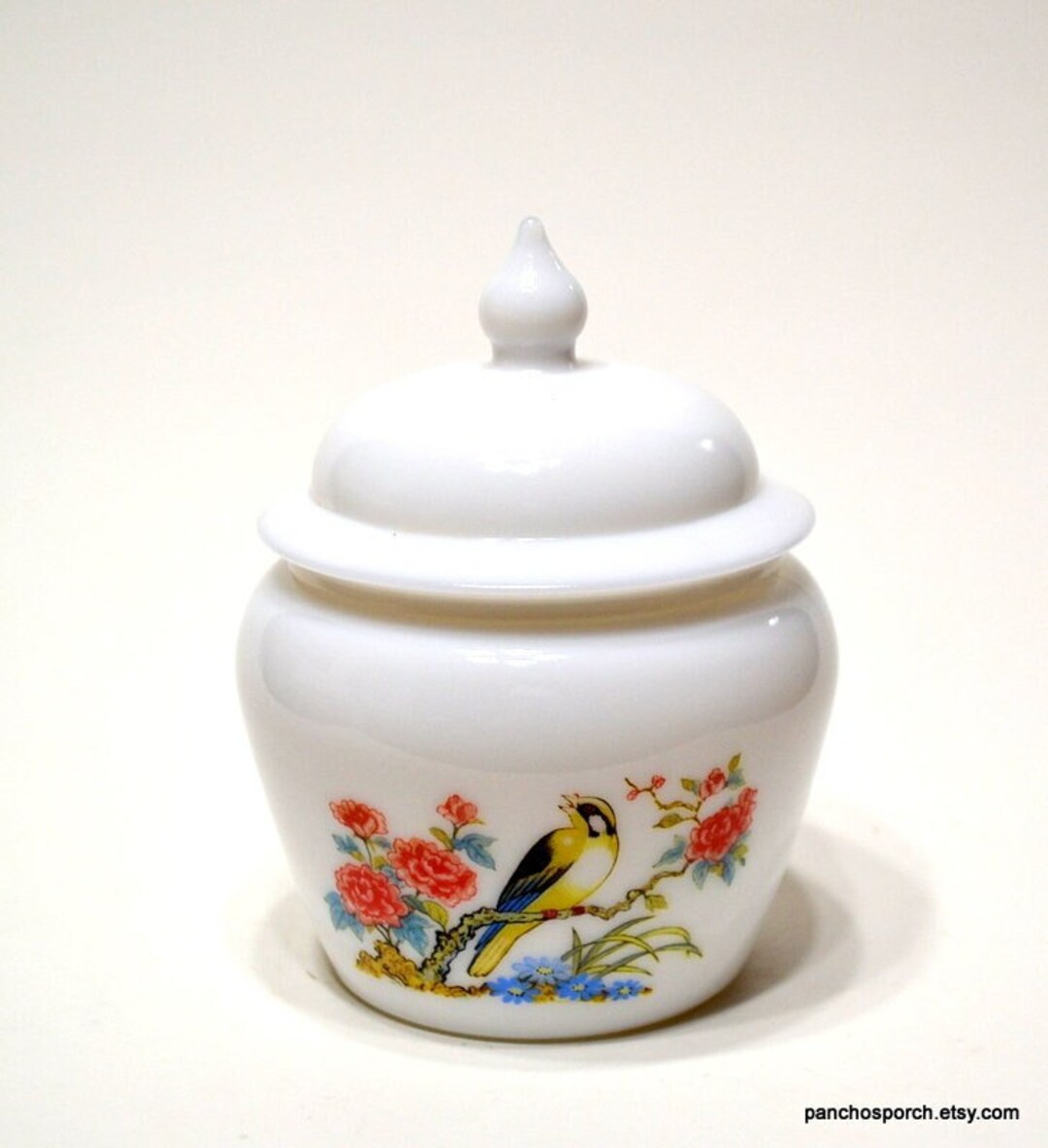 Vintage Avon Milk Glass Jar With Lid Bird Flower Ginger Jar Oriental ...