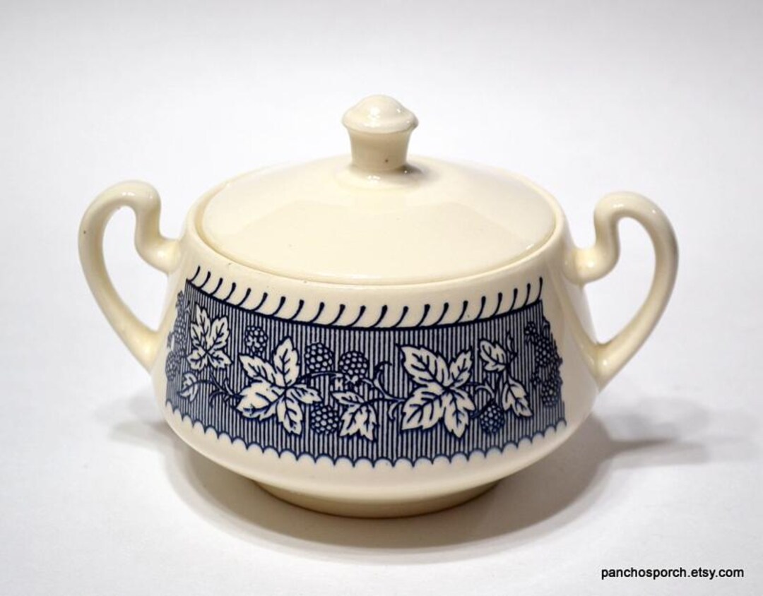 Vintage Shakespeare Country Blue Sugar Bowl With Lid Blue White Dishes ...