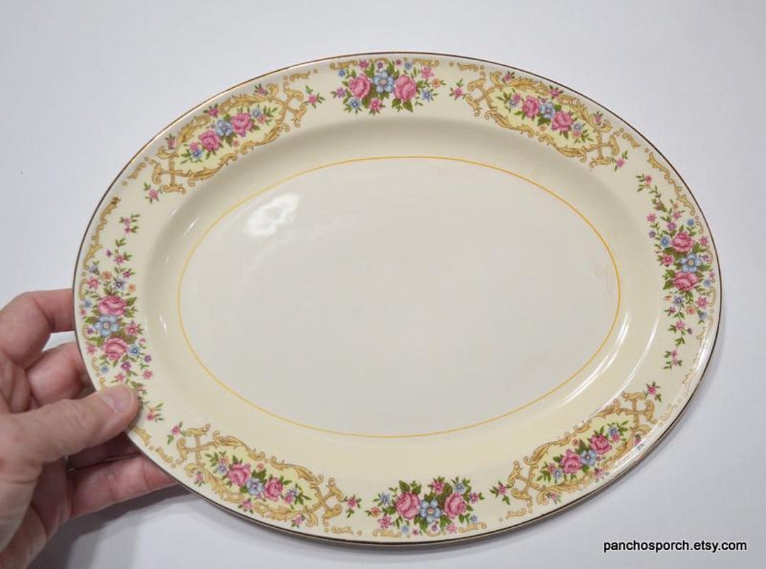 Vintage Edwin Knowles Floral Oval Platter: Gold Rim China, 1940s ...