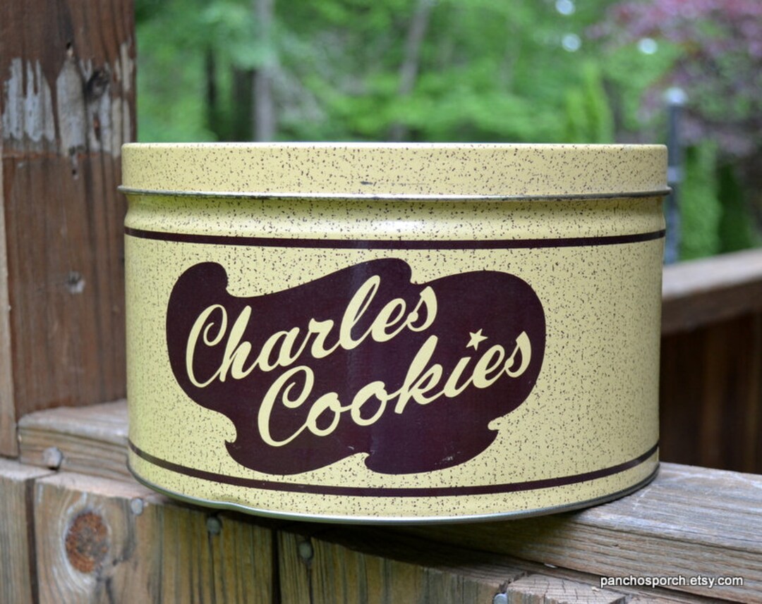 Vintage Charles Cookies Tin Snack Food Metal Storage Can Charles Chips ...
