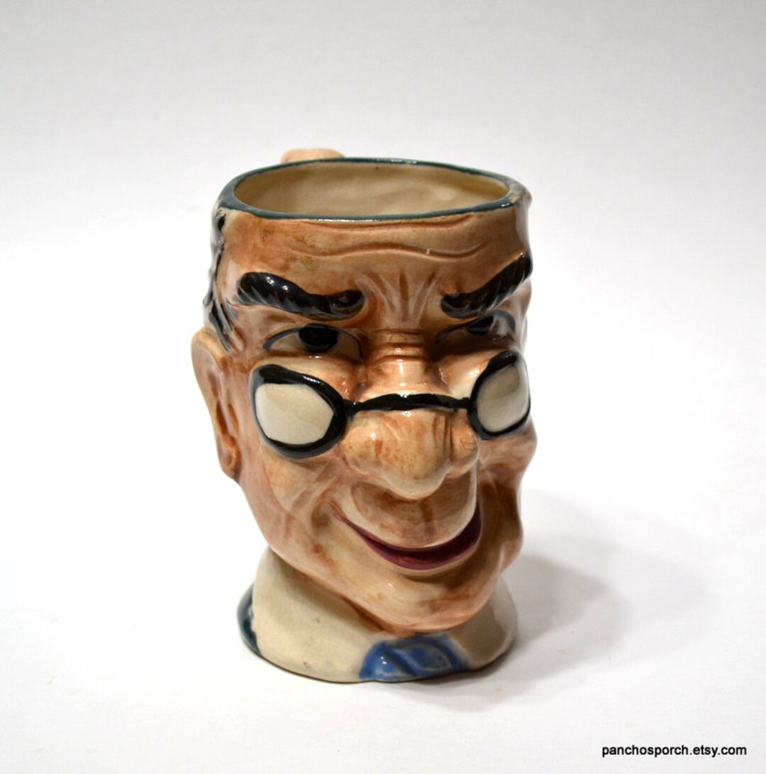 Vintage Occupied Japan Toby Mug: Man With Glasses, Squirrel Handle - Etsy