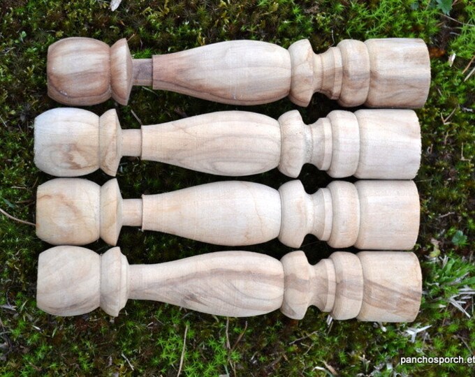 Vintage Turned Table Leg Set of 4 Rustic Unfinished Wood 9 Inch ...