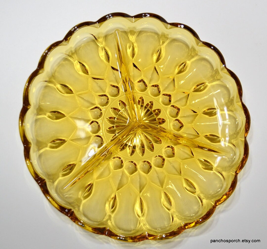 Vintage Amber Glass Divided Dish Relish Tray Fairfield Pattern Retro ...