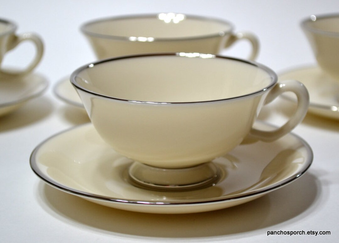 Vintage Lenox Montclair Cup and Saucer Set: Creamy White Platinum Trim ...