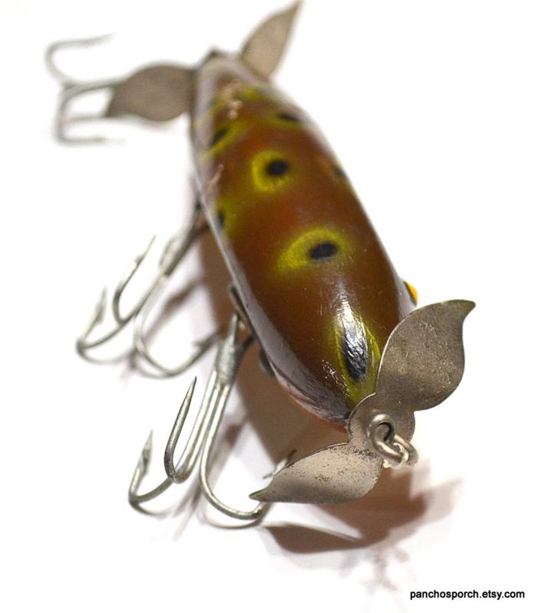 Vintage Wooden Fishing Lure: Injured Minnow Frog Pattern, Fisherman ...