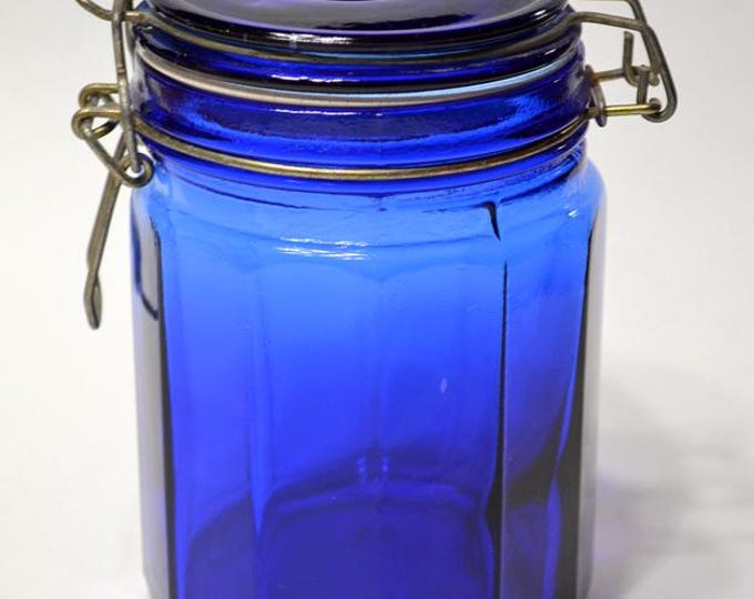 Vintage Cobalt Blue Glass Canister Wire Bale Closure Hermetic Storage ...