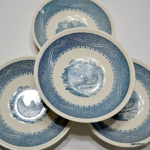 Vintage Taylor Currier and Ives Cereal Bowl Set of 4 Cabin Homestead ...