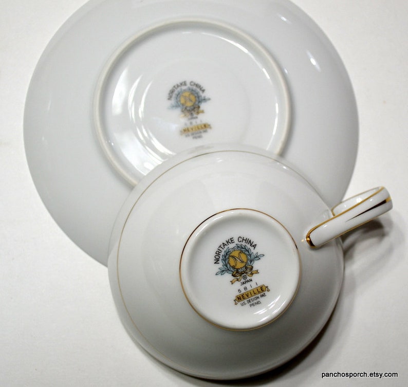 Vintage Noritake Neville Cup and Saucer Set(4): Beige Floral Gold Trim ...