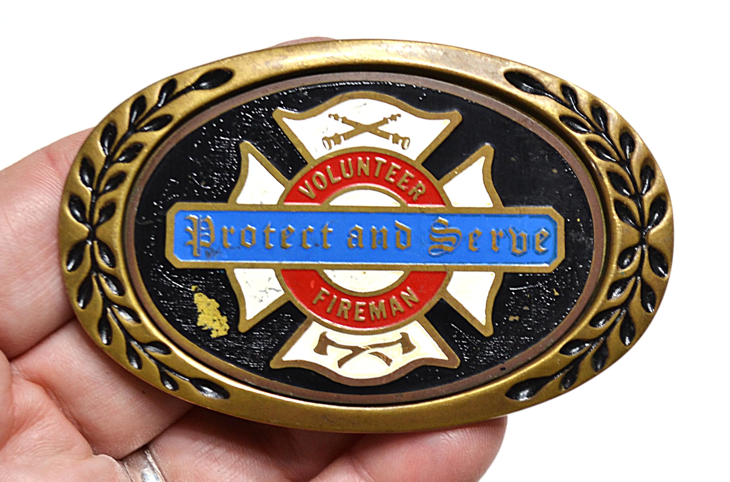 Vintage Fireman Belt Buckle: Brass Enamel First Responder Accessory - Etsy
