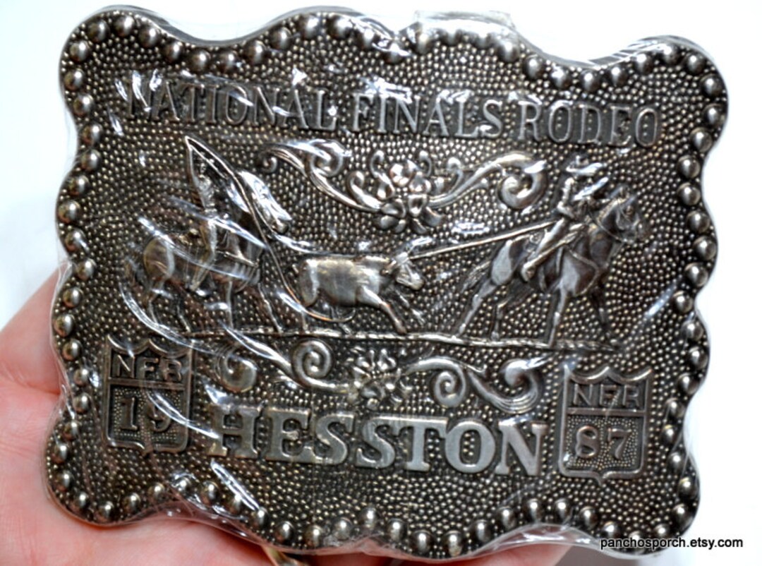 Vintage HESSTON NFR Rodeo Belt Buckle 1987 Sealed Pewter Mens Adult ...