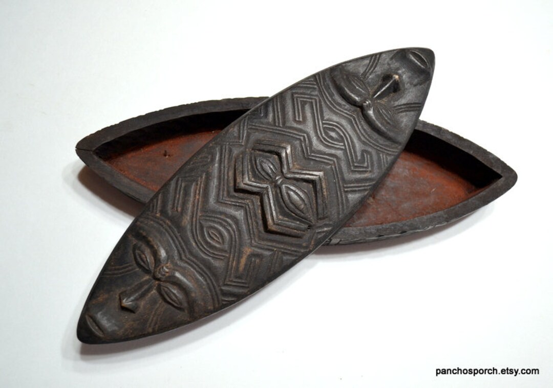 Vintage KUBA Wooden Powder Box Primitive Hand Carved African Tribal Box ...
