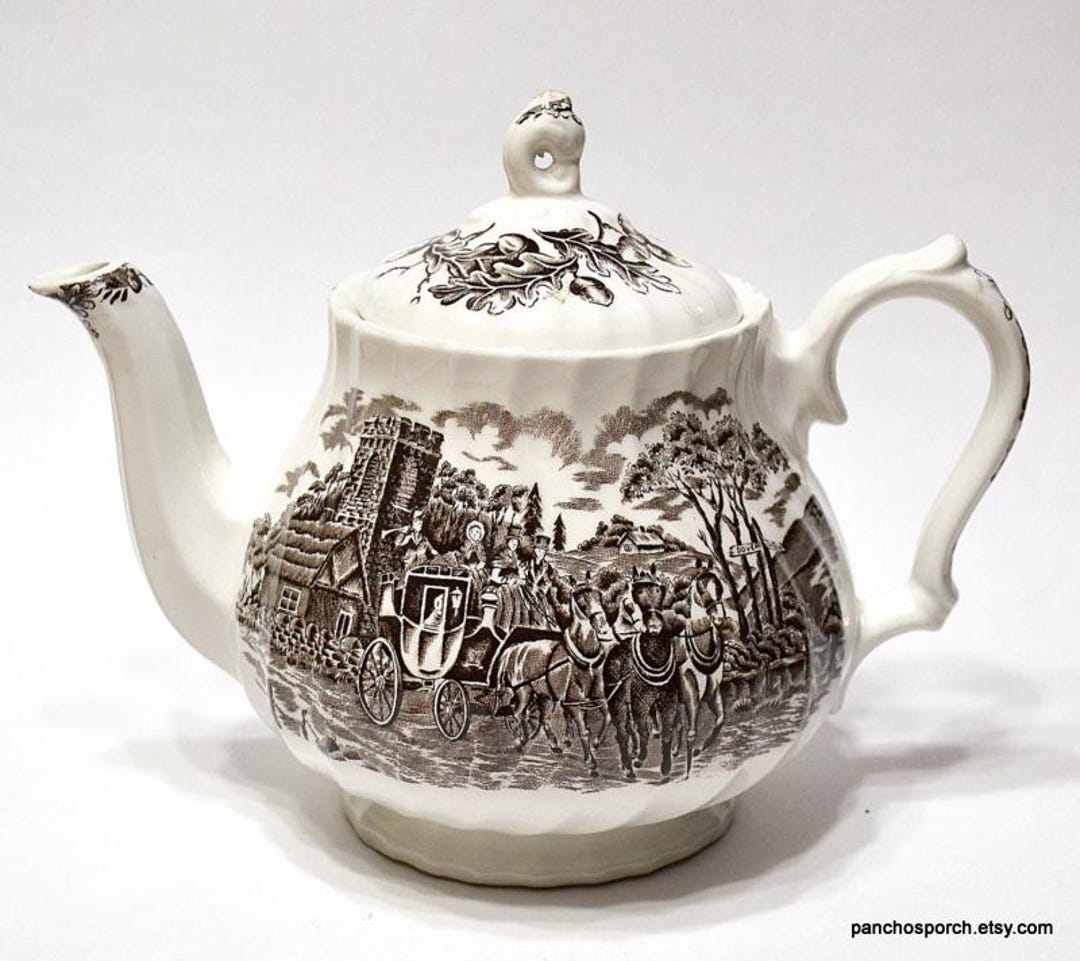 Vintage ROYAL MAIL Teapot Myott Brown Transferware Ironstone CHIPPED ...