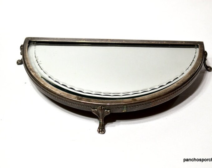 Vintage Silver Plate Plateau Mirror Half Moon Shape Table Top Vanity ...